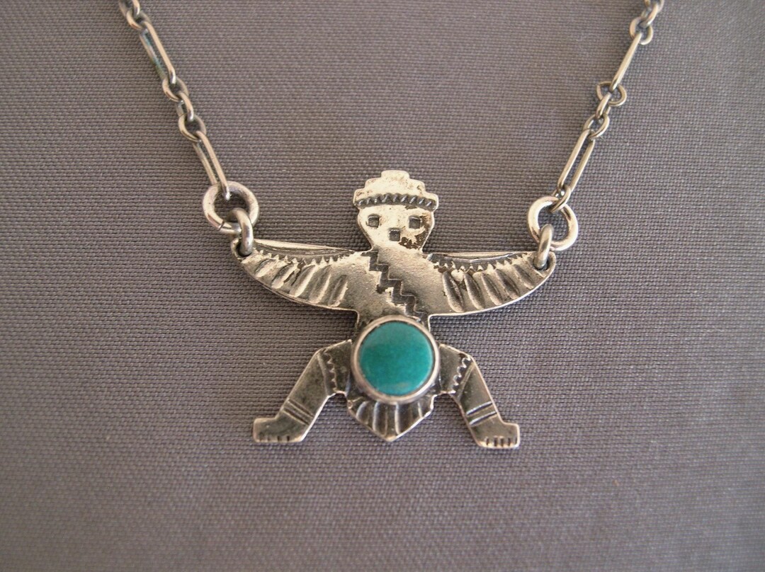 Vintage Fred Harvey Era Navajo Sterling Silver Turquoise Knifewing ...