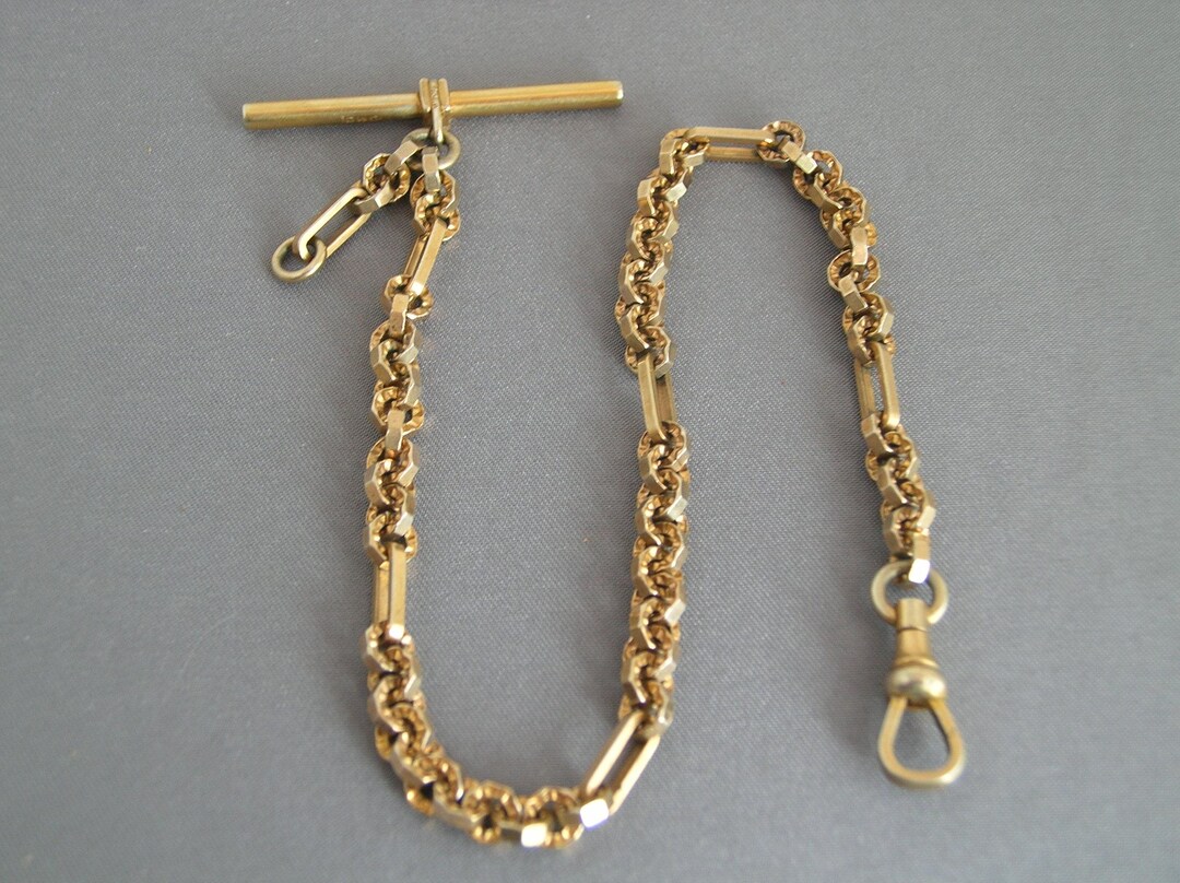 Antique Chunky Link Yellow Gold Filled GF 10 1/2 Pocket Watch Chain, T ...