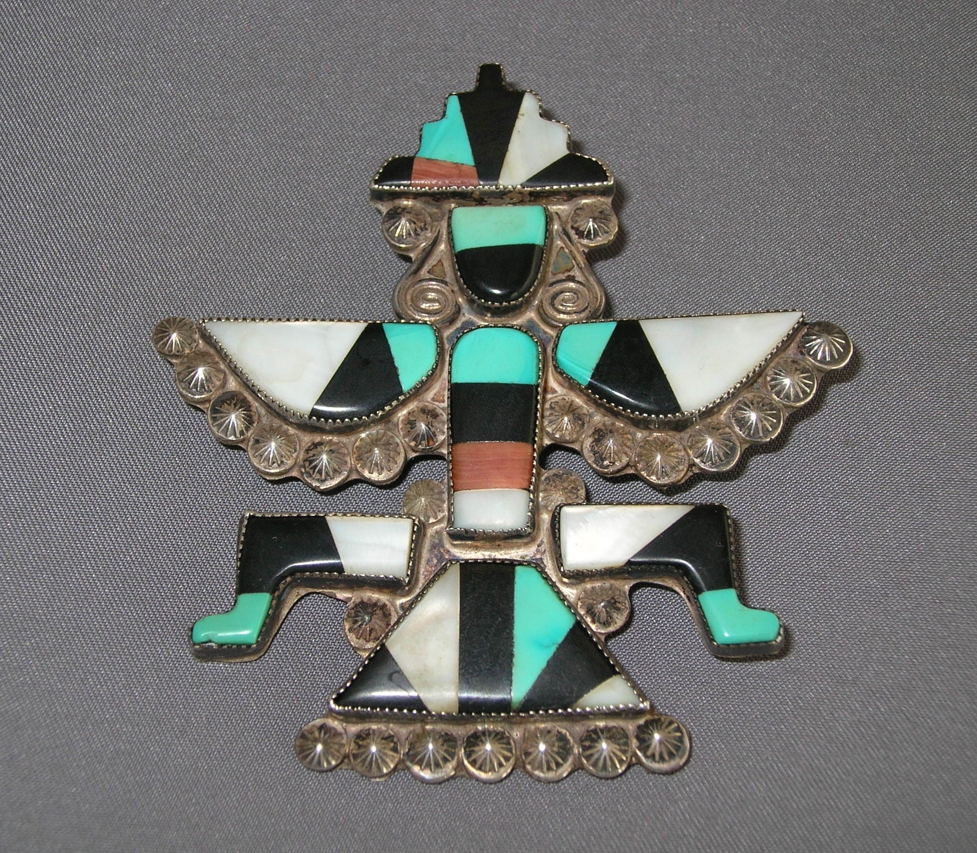 Large Old Zuni Mosaic Inlay Sterling Silver Knifewing Pin - Etsy
