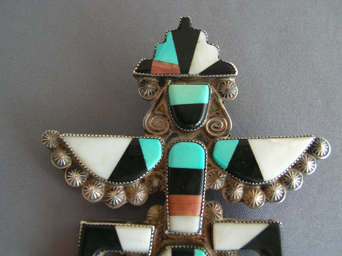 Large Old Zuni Mosaic Inlay Sterling Silver Knifewing Pin - Etsy