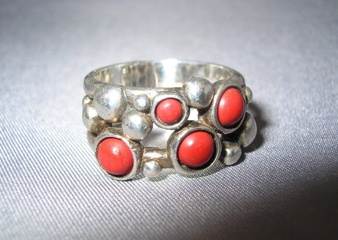 Vintage Sterling Silver Coral Modernist Ring Signed UTC 925 Italy Size ...