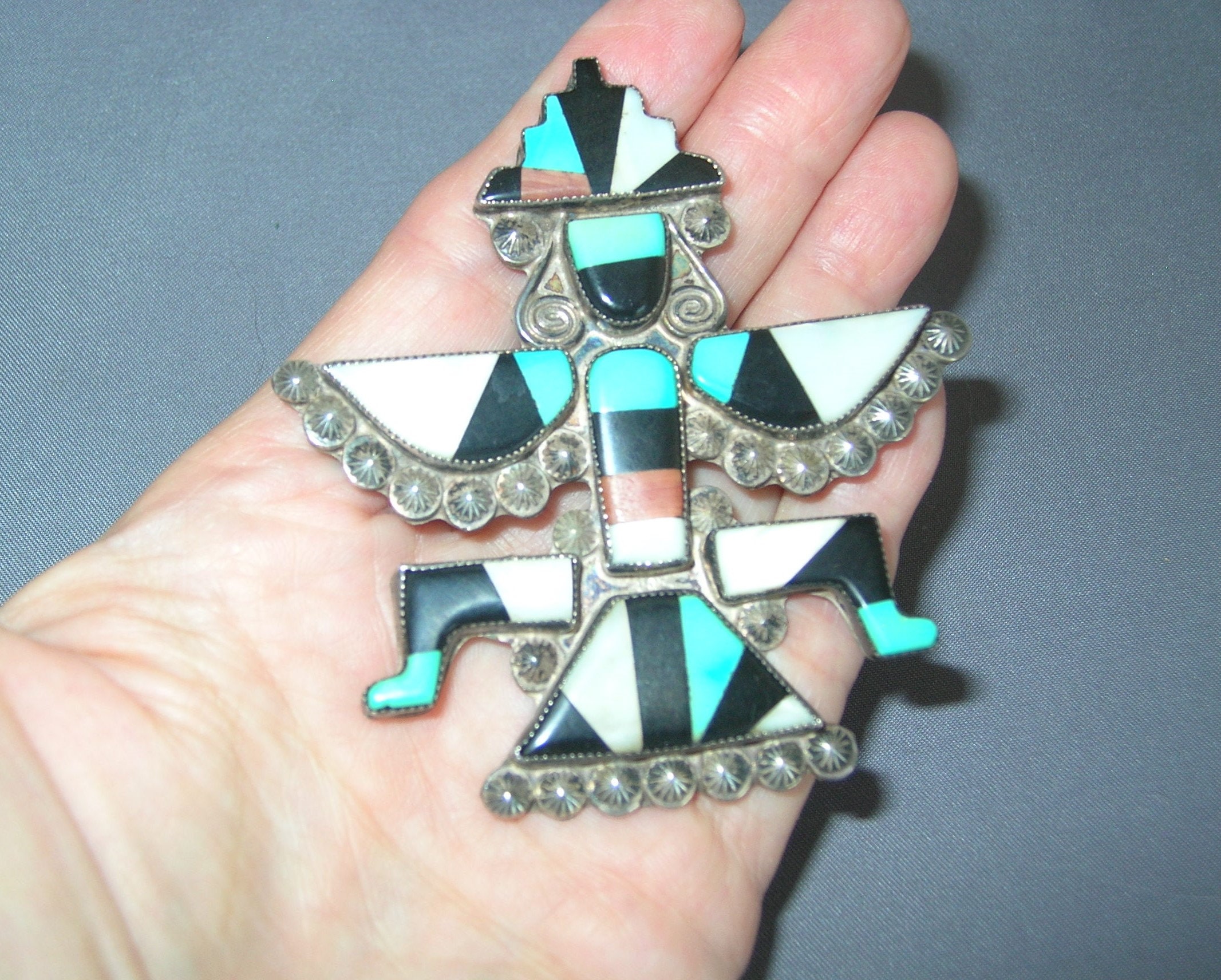 Large Old Zuni Mosaic Inlay Sterling Silver Knifewing Pin - Etsy
