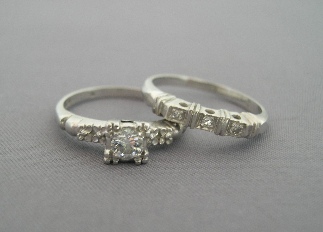 Vintage Platinum Diamond Engagement Ring Wedding Ring Set - Etsy