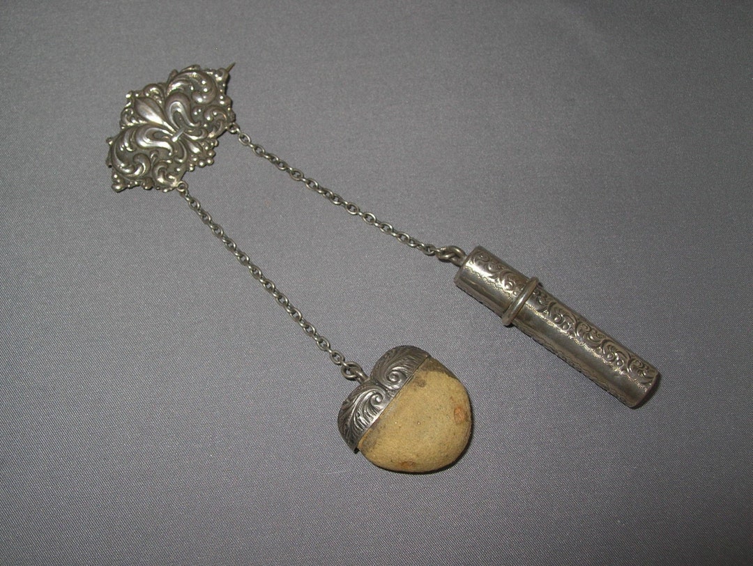 Victorian Sterling Chatelaine With Two Sterling Silver Sewing Items ...