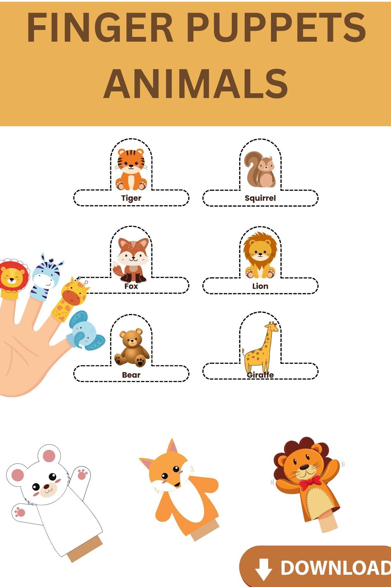 Finger Puppets Animals Printable Game for Kids Preschool - Etsy