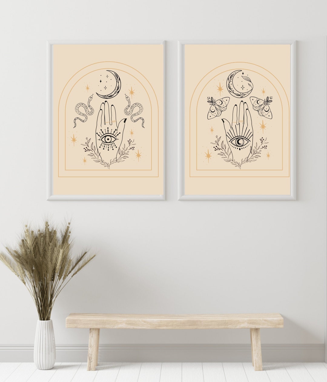 Minimal Magic Mystical Celestial Prints, Set of 2, Modern Neutral Art ...