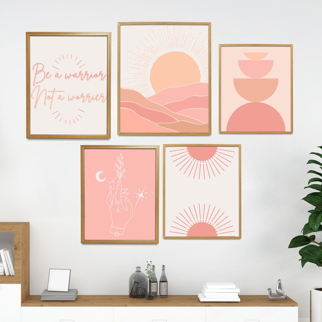 Set of 5 Boho Gallery Wall Set, Boho Wall Art, Abstract Wall Décor ...