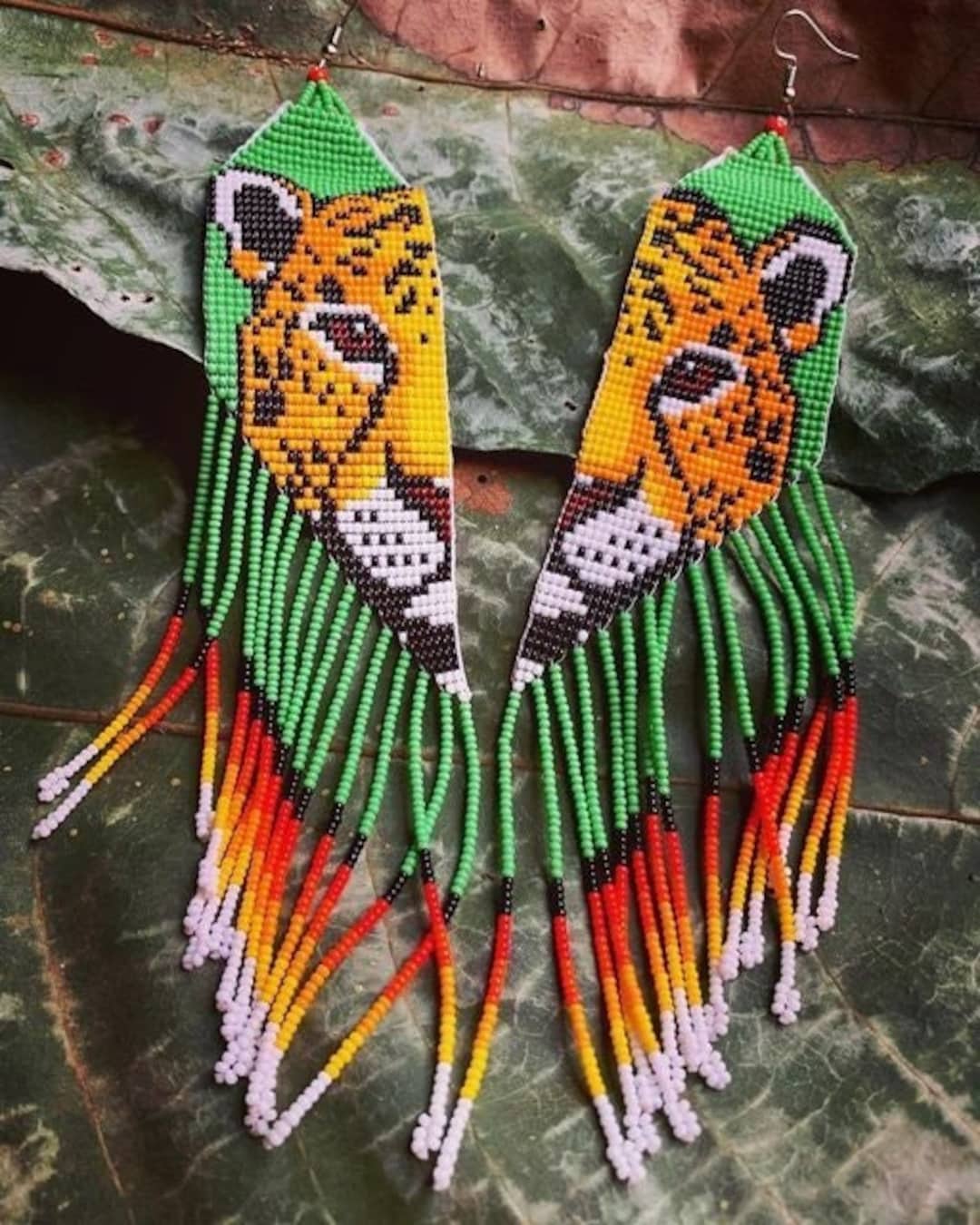 Tiger Seed Bead Earrings Nature Beaded Earrings Wild Animal Print ...