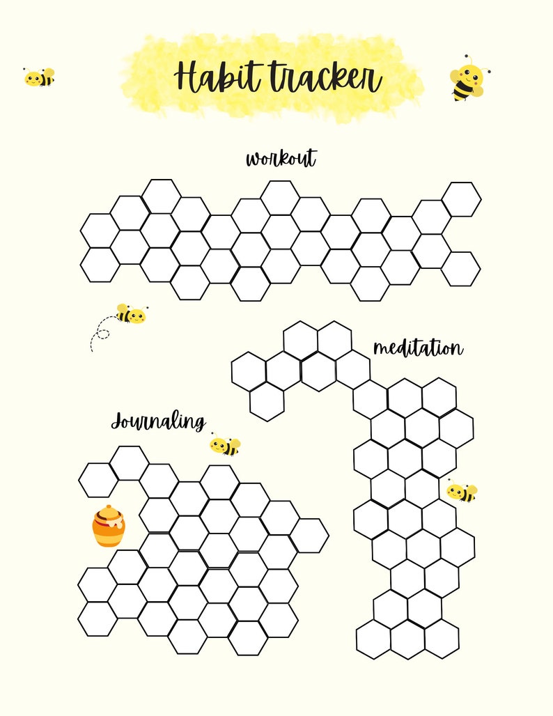 Bee Themed Habit Tracker Positive Changes, Bumble Bee, Digital Download ...