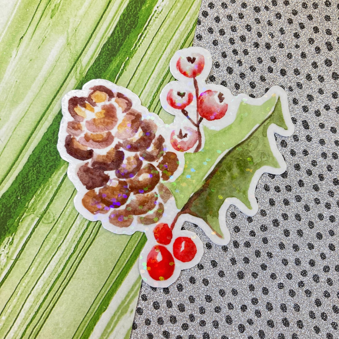 Pine Cone Sticker, Mistletoe Sticker, Berries Sticker, 2.5 X 2.5 Inches ...