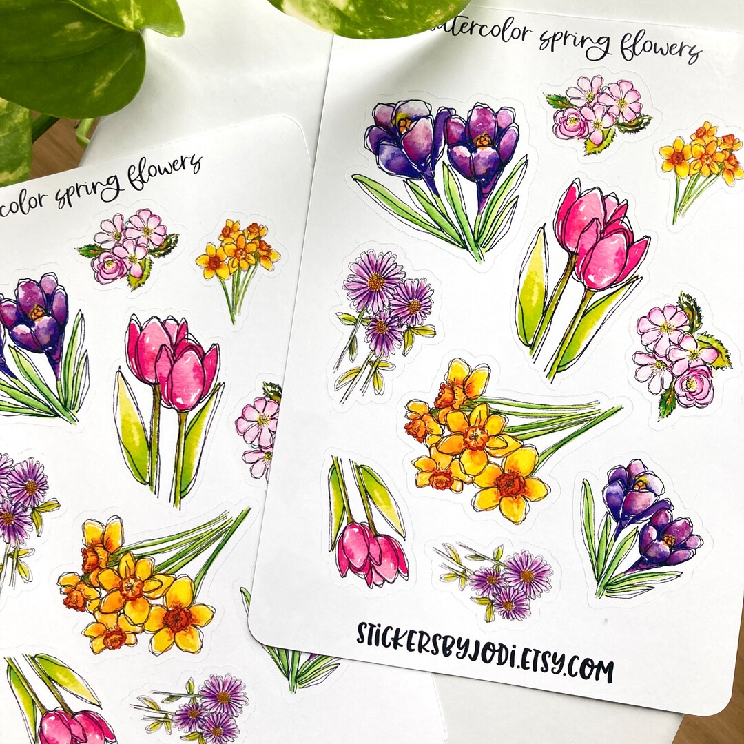 Spring Flower Planner Stickers. Watercolor Floral Planner Sticker ...