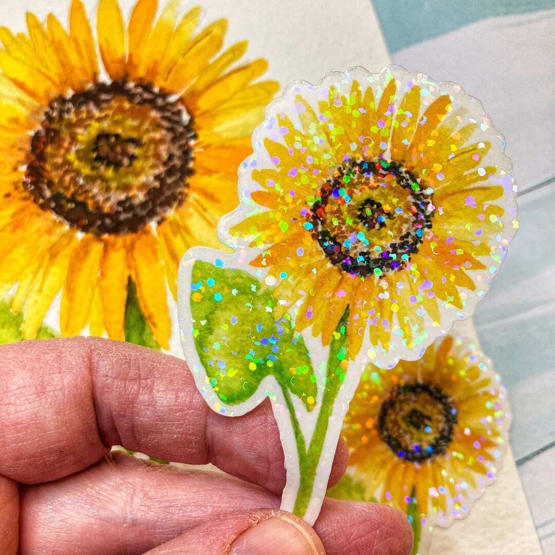 Sunflower Sticker, Watercolor Sticker, Yellow Flower Sticker, Sunflower ...