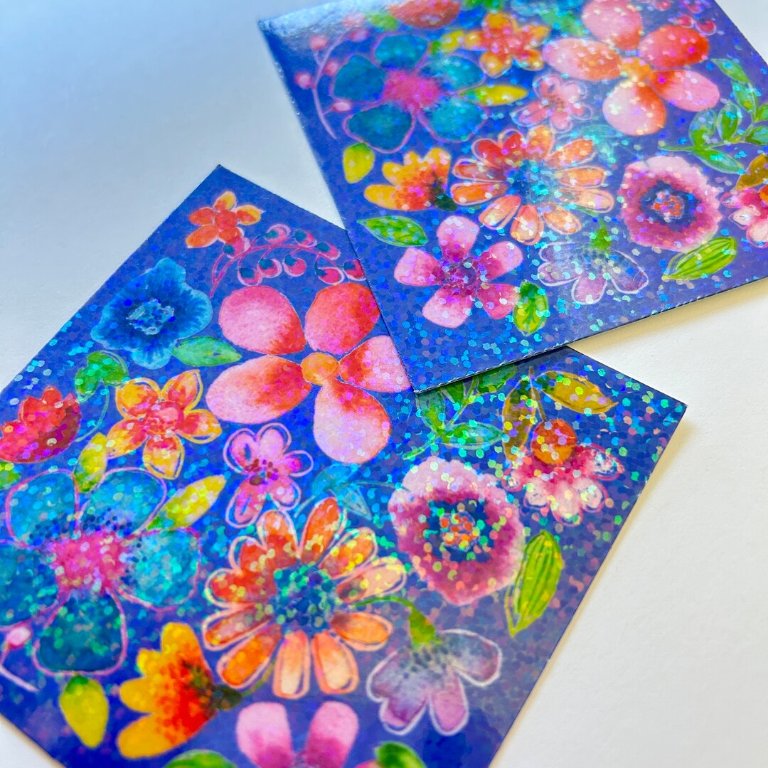 Watercolor Floral Doodle Sticker, Glitter Decal, Floral Sticker, Tablet ...