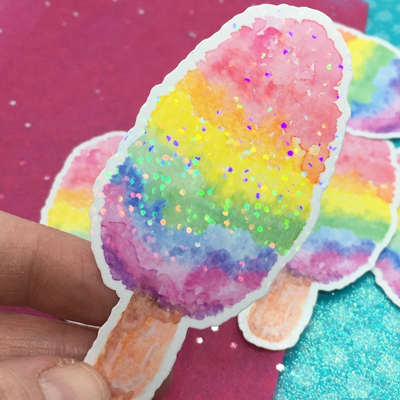 Rainbow Ice Pop Sticker Glitter Sticker Holographic Decal | Etsy