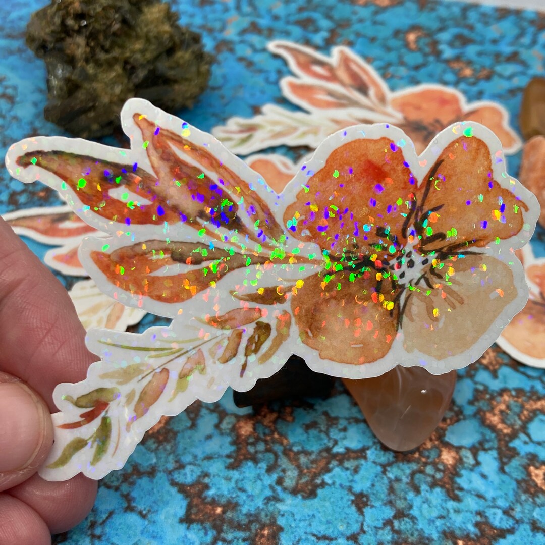 Autumn Floral Sticker, Watercolor Sticker, Orange Flower Sticker ...