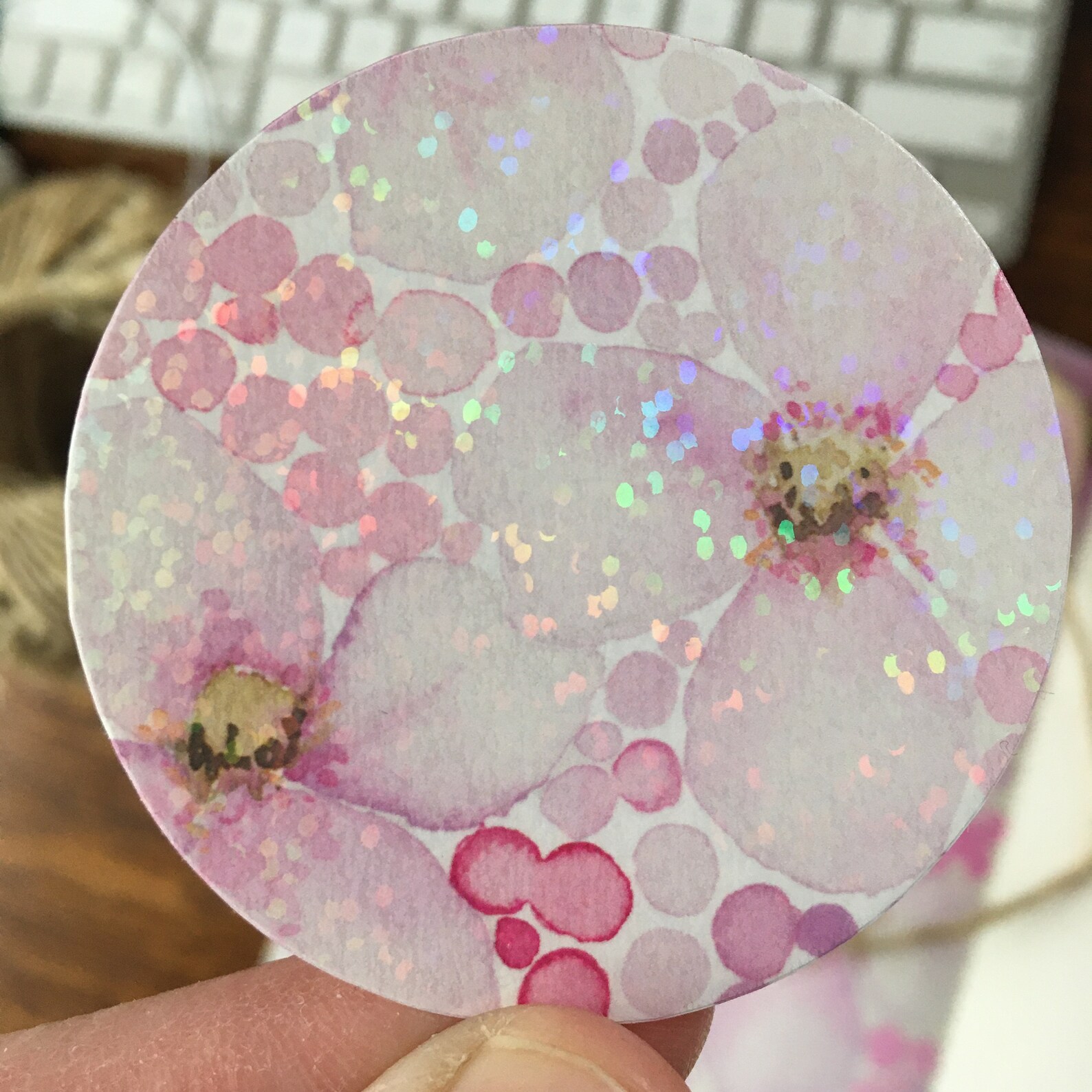 Glitter sticker round floral sticker 2.2 x 2.2 inches | Etsy