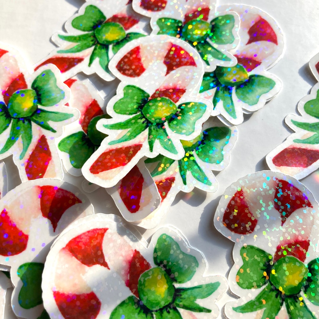 Candy Cane Stickers. Sparkly Holiday Stickers for Christmas Gifts ...
