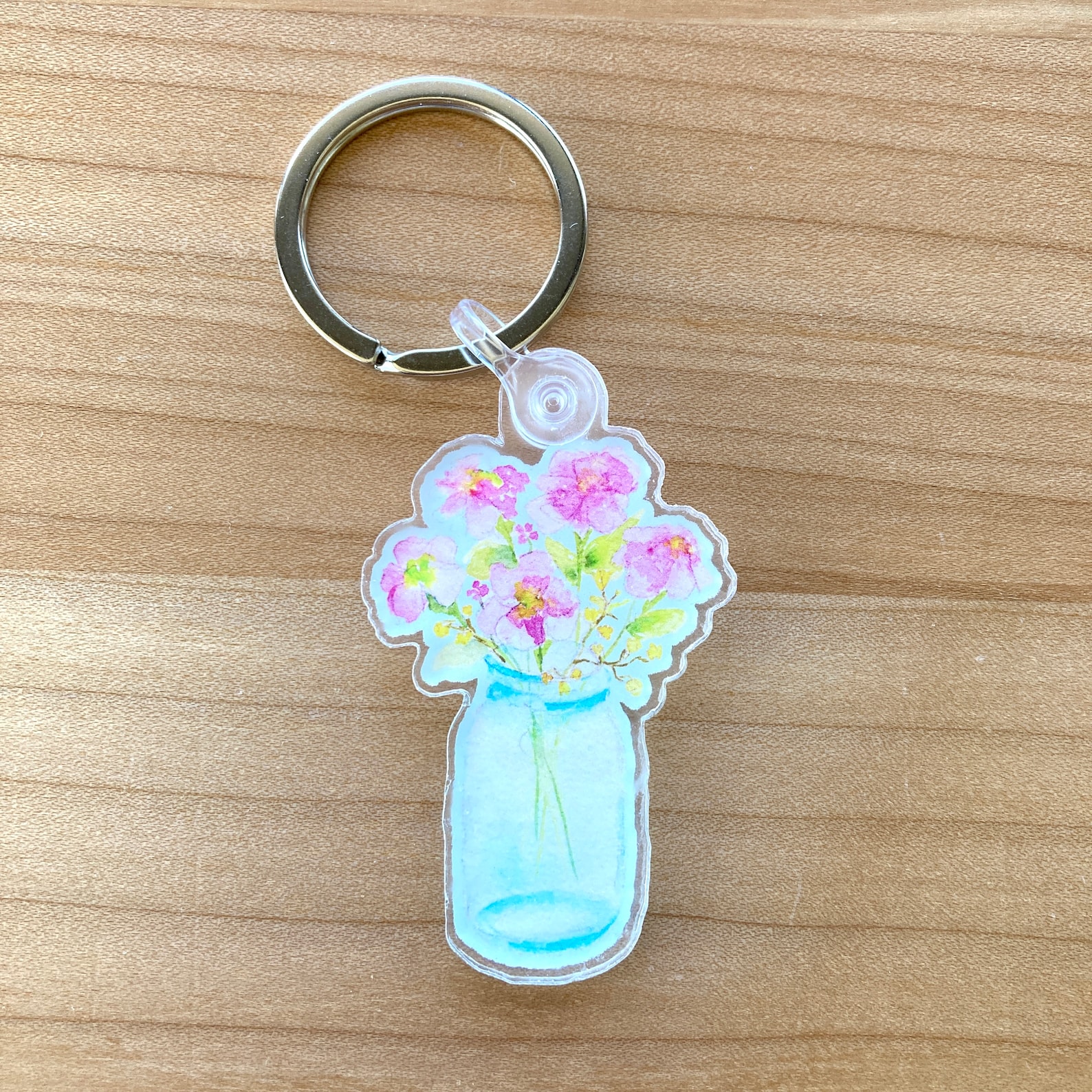 Flower Keychain, Mason Jar Flower, Pink Flower Keychain, Acrylic Key ...