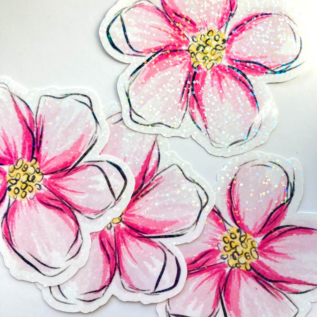 Pink Flower Sticker. Sparkly Stickers for Scrapbooking. Vinyl Decal for ...