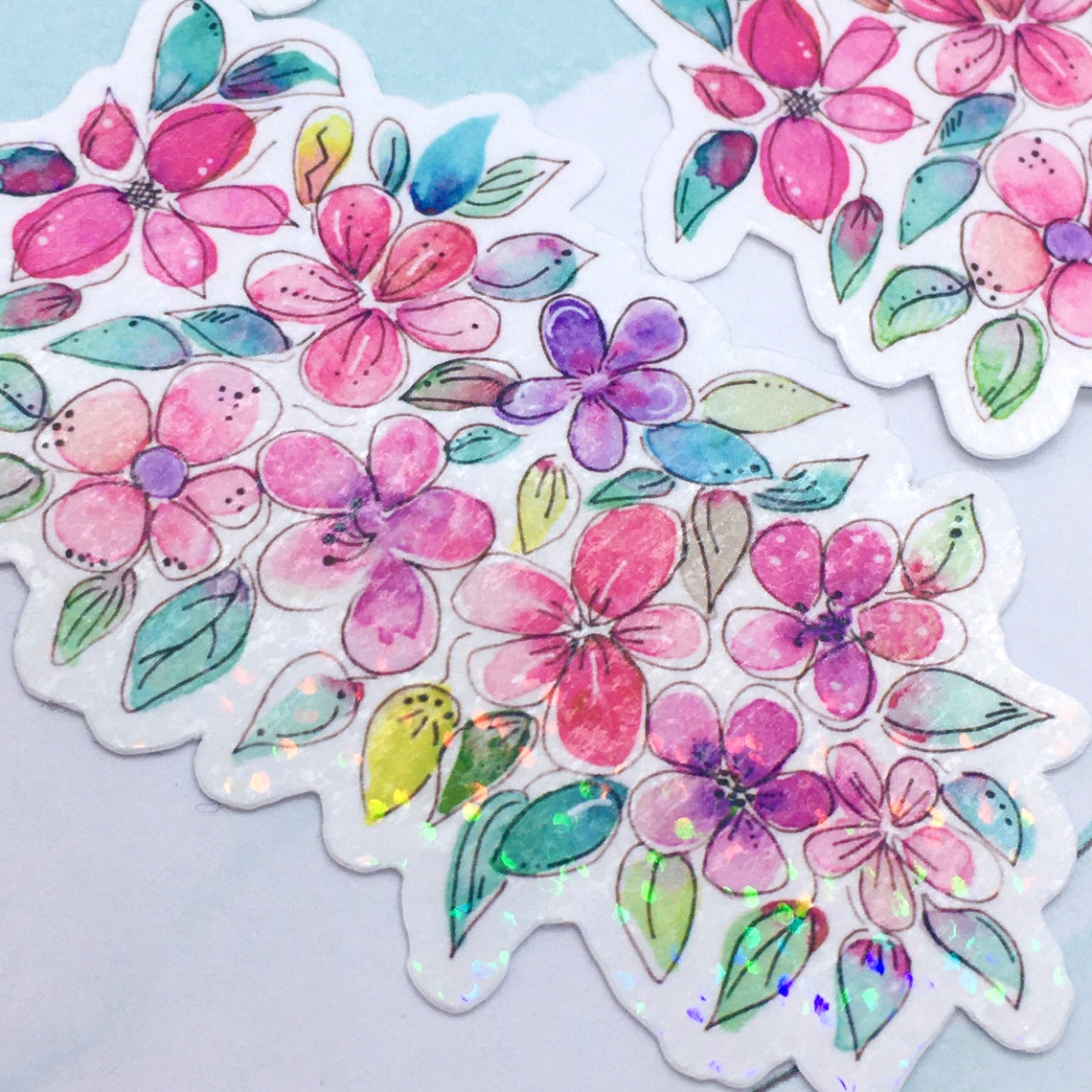 Glitter Wildflower Bouquet Sticker, 3 X 1.75 Inches, Watercolor Flowers ...