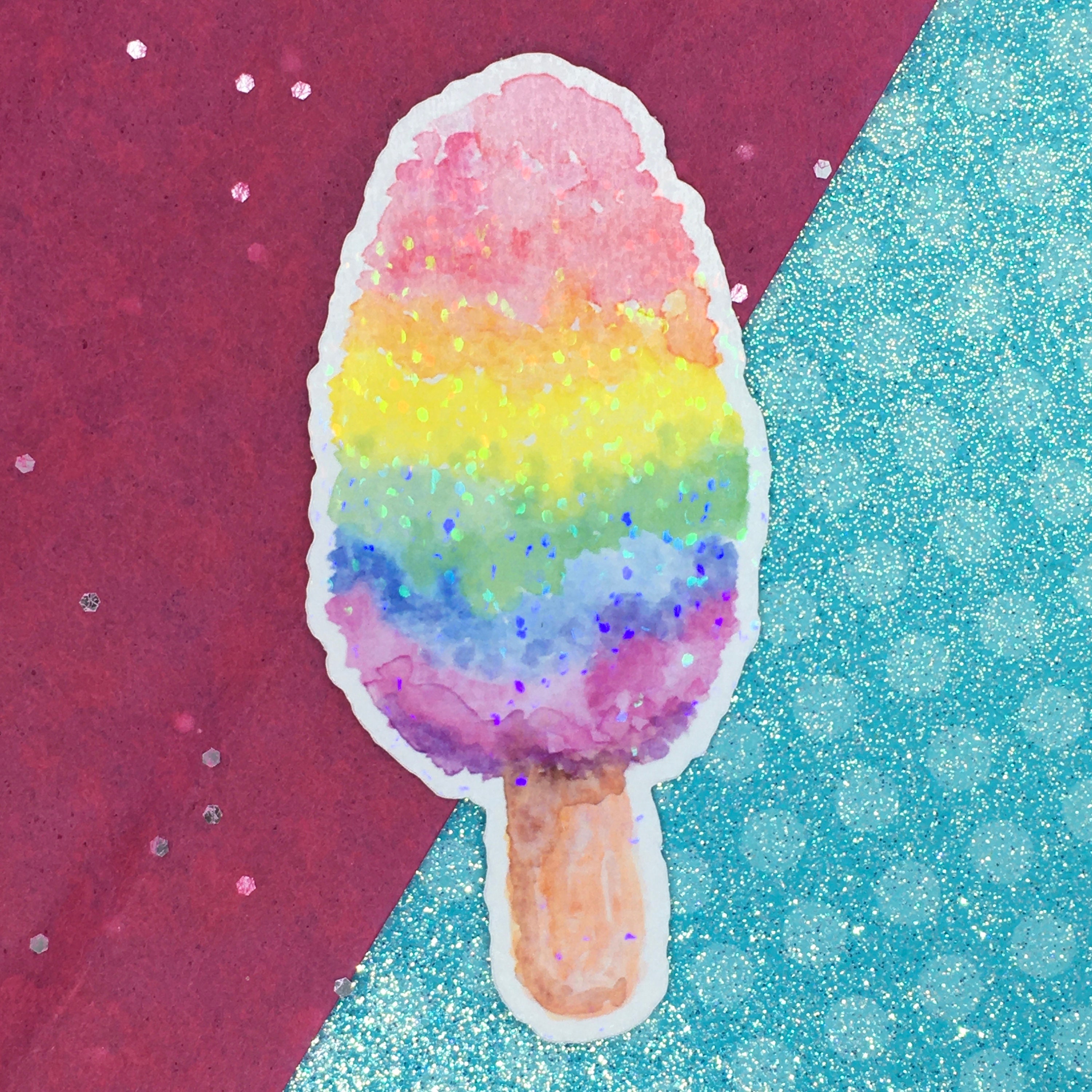 Rainbow Ice Pop Sticker, Glitter Sticker, Holographic Decal, Rainbow ...