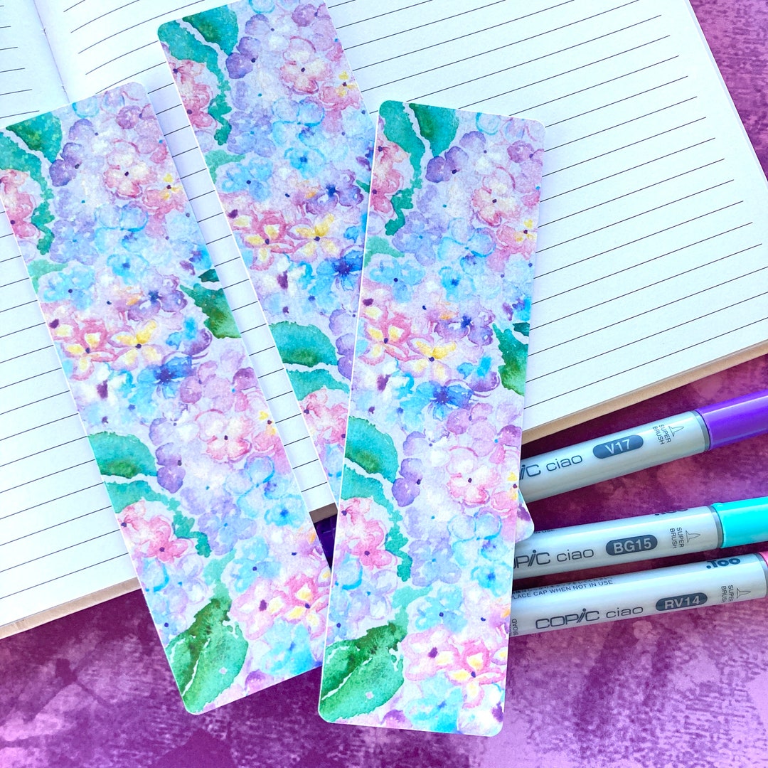 Hydrangea Bookmark, Flower Bookmark, Floral Bookmark, Watercolor ...