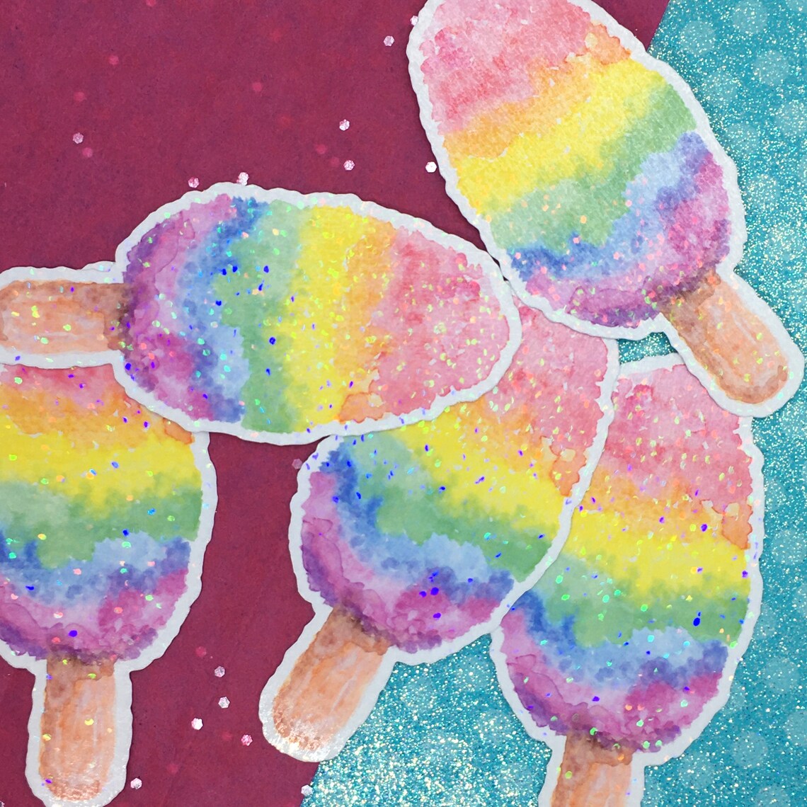 Rainbow Ice Pop Sticker Glitter Sticker Holographic Decal - Etsy
