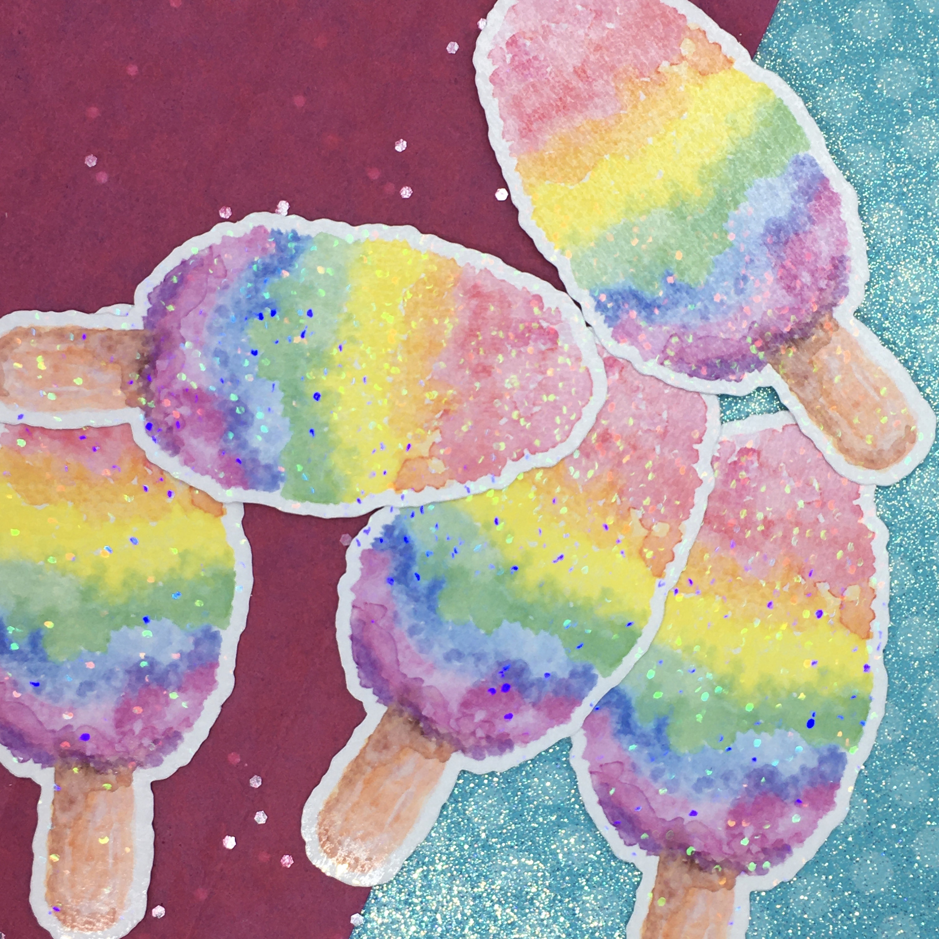 Rainbow Ice Pop Sticker, Glitter Sticker, Holographic Decal, Rainbow ...