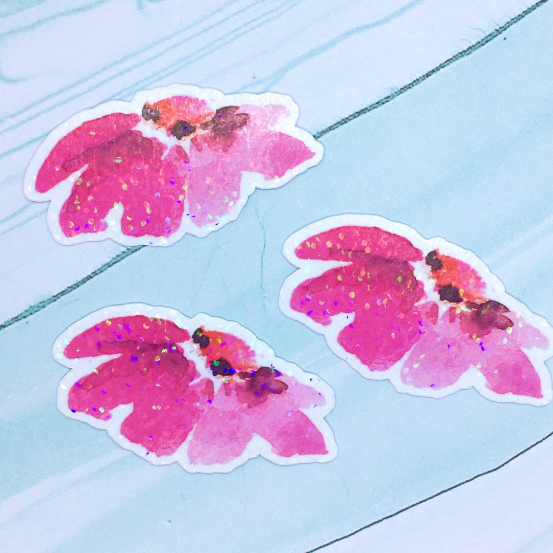 Holographic Glitter Pink Flower Vinyl Decal, Pink Daisy, Sparkle ...
