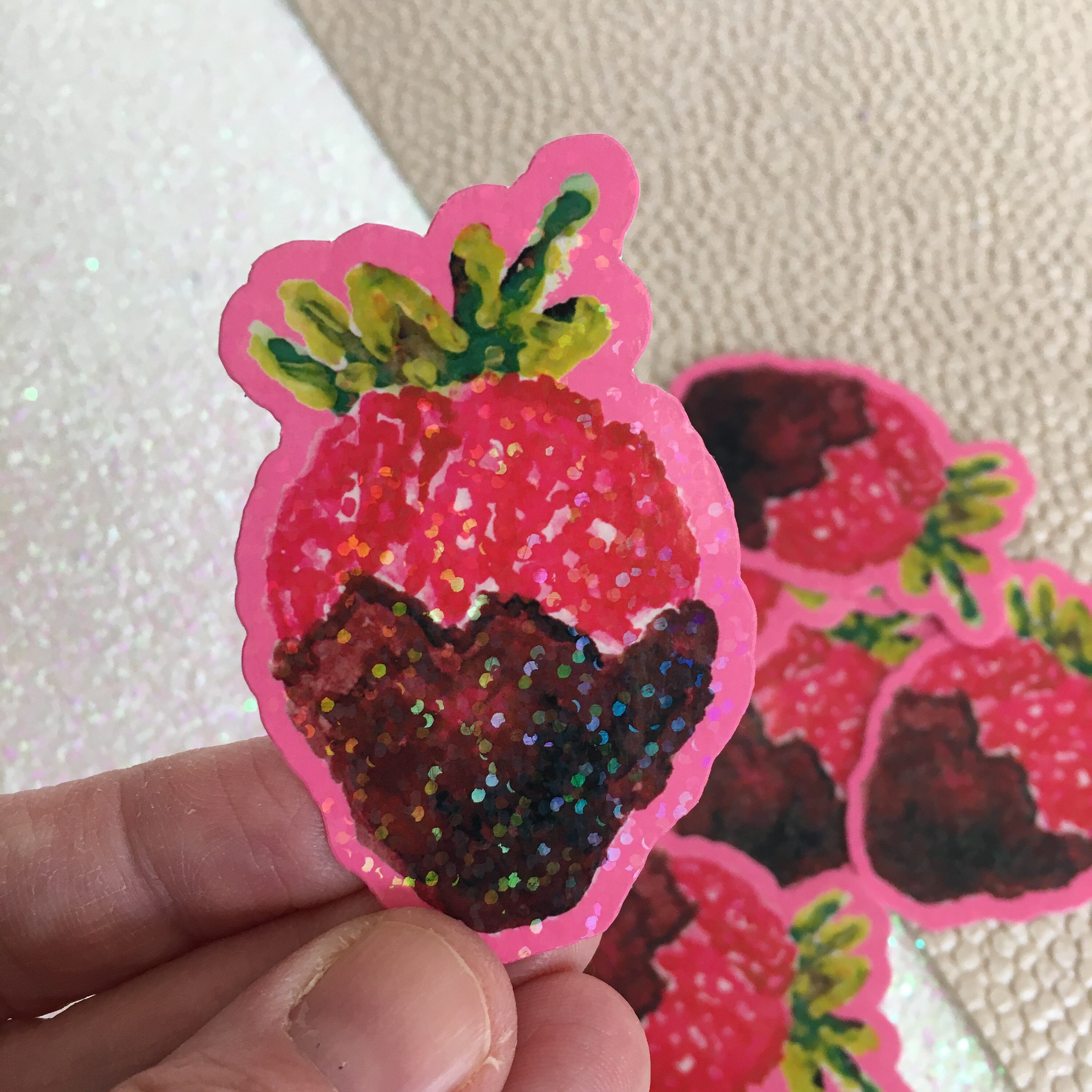 Strawberry sticker fruit sticker glitter strawberry cute | Etsy