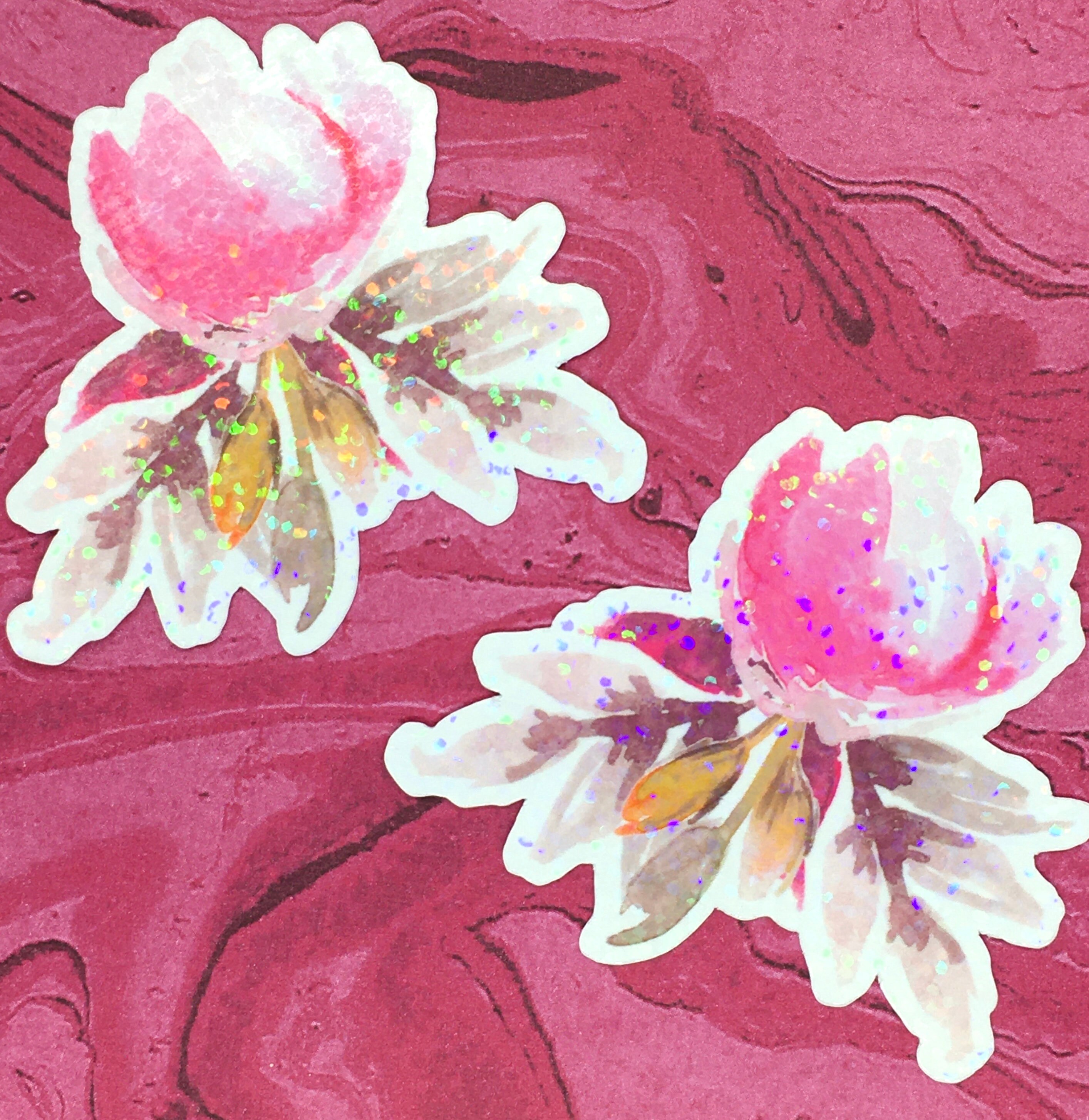 Peony Sticker Sparkle Sticker Glitter Sticker Pink Flower | Etsy