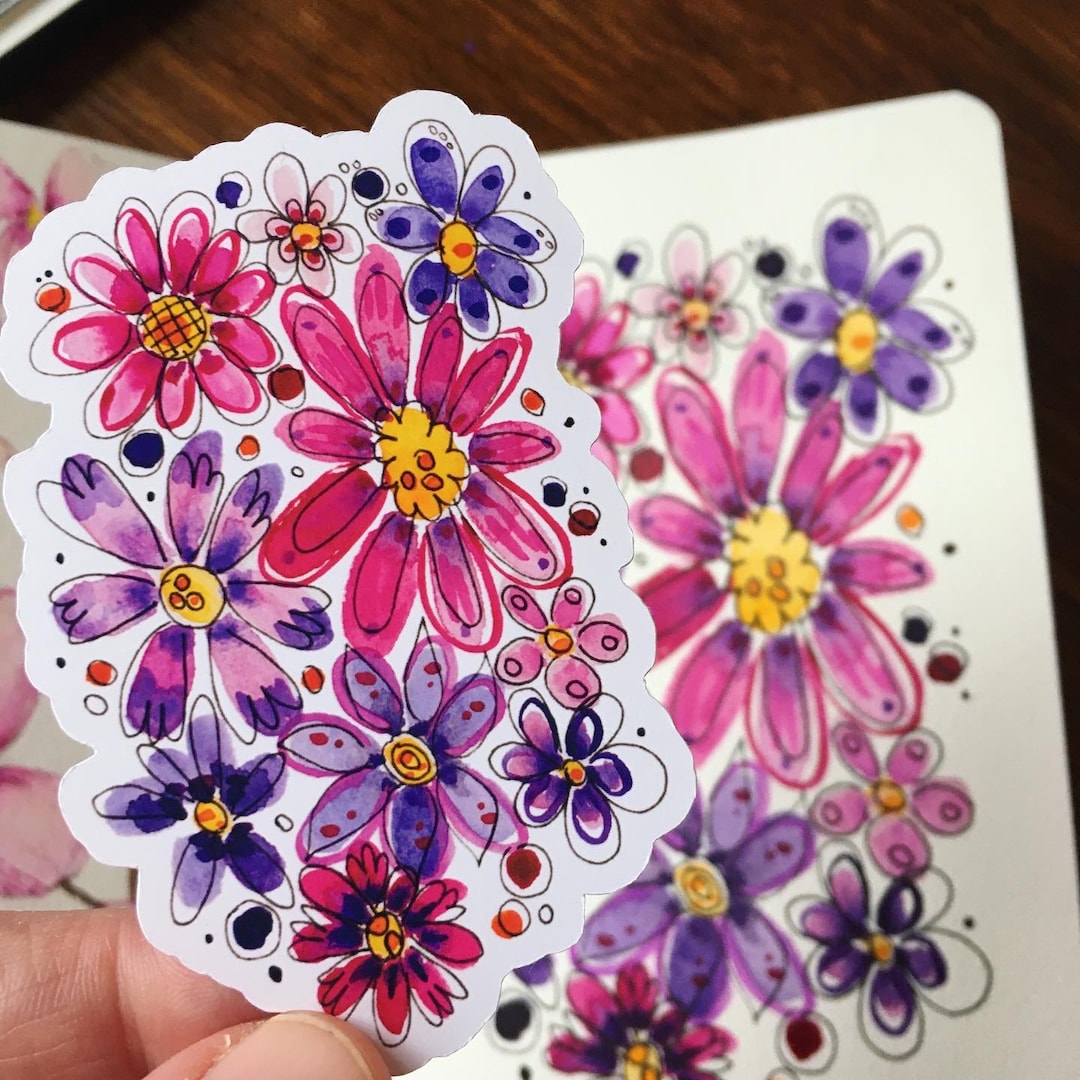 Flowers Sticker, Die Cut Sticker, Pink and Purple Flower, Die Cut ...