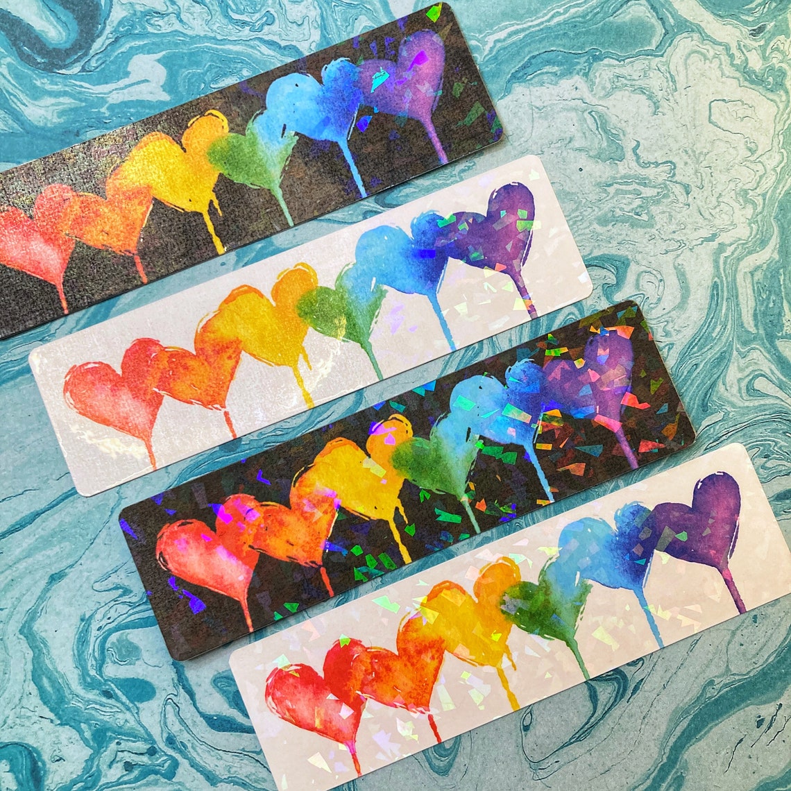 Rainbow Hearts Bookmark, Dripping Hearts, Heart Bookmark, Pride ...