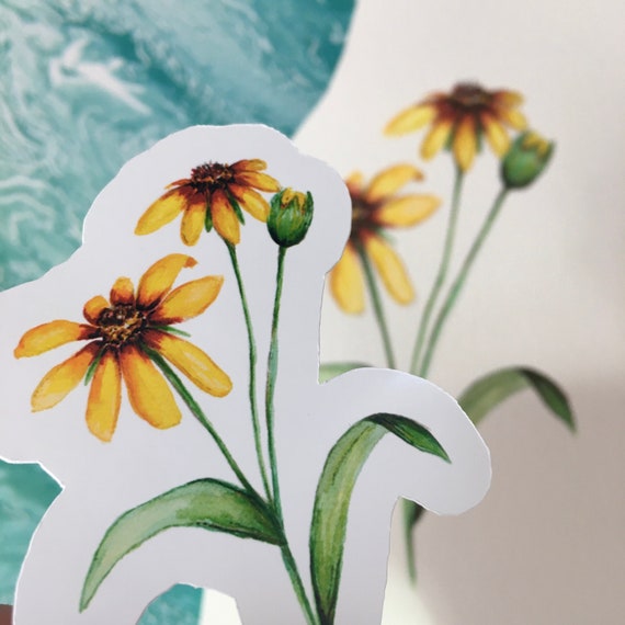 Black Eyed Susan Sticker Wildflower Sticker Handpainted - Etsy