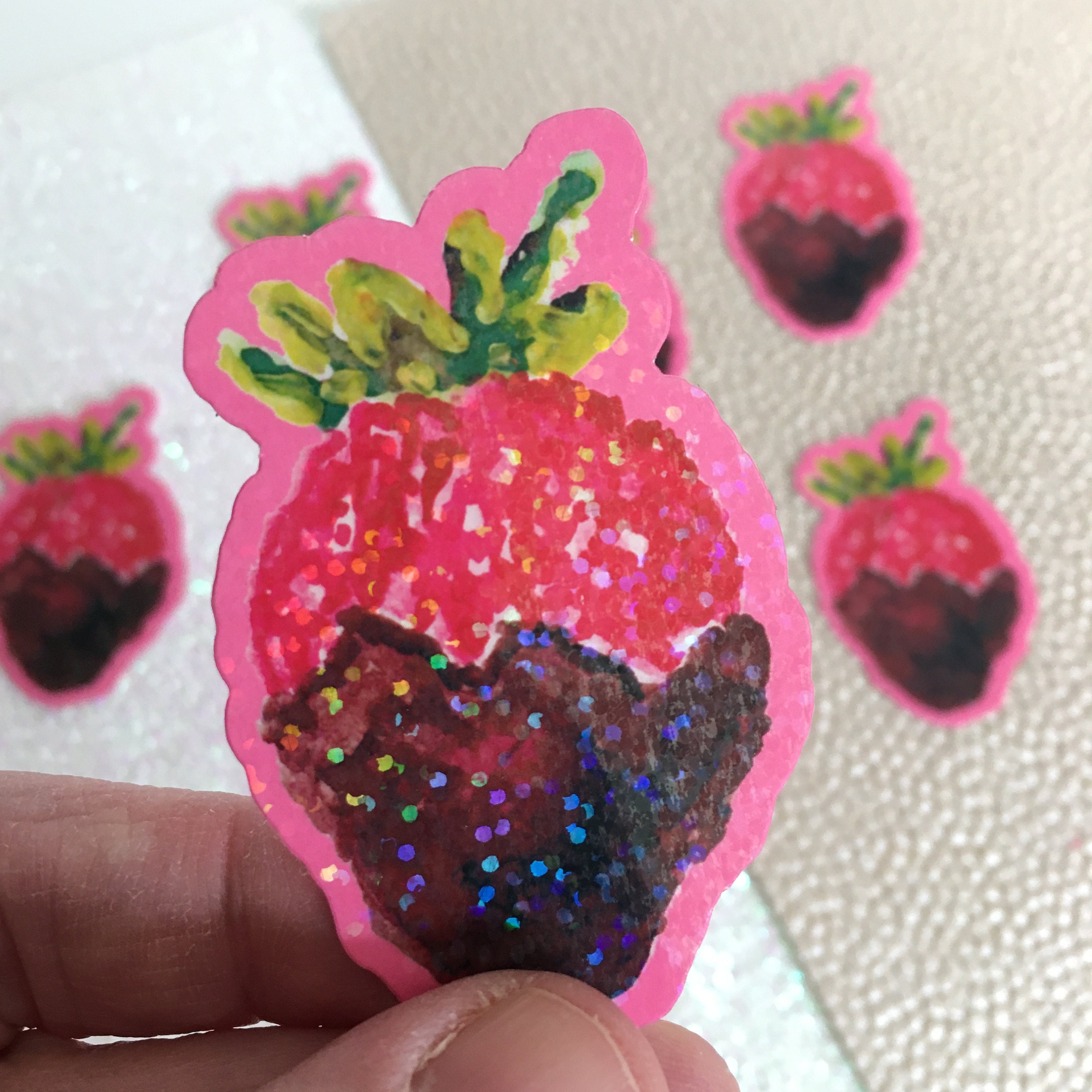 Strawberry sticker fruit sticker glitter strawberry cute | Etsy