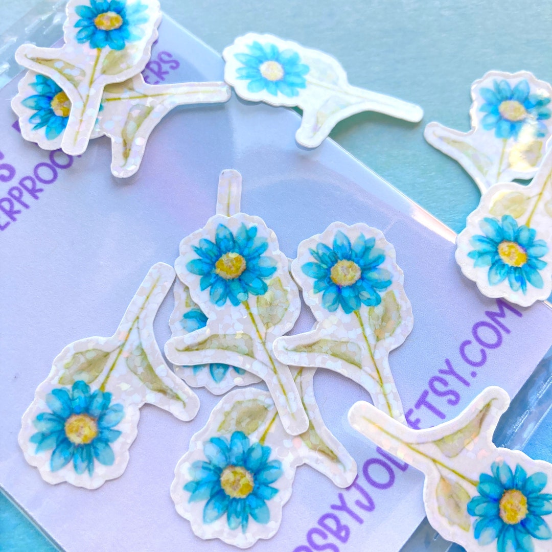 Mini Daisy Stickers, Tiny Stickers, Blue Daisy Stickers, Waterproof ...