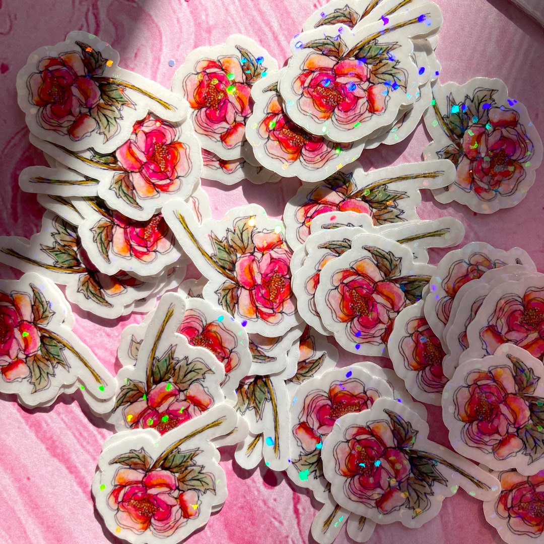 Mini Peony Sticker, Peony Sticker, Peony Die Cut, Mini Waterproof ...