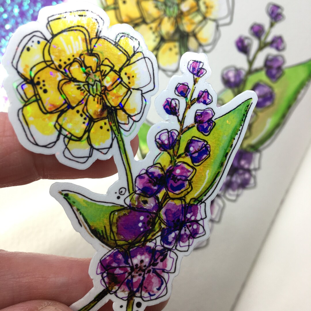 Waterproof Stickers, Purple Flower Sticker, Yellow Flower Sticker ...