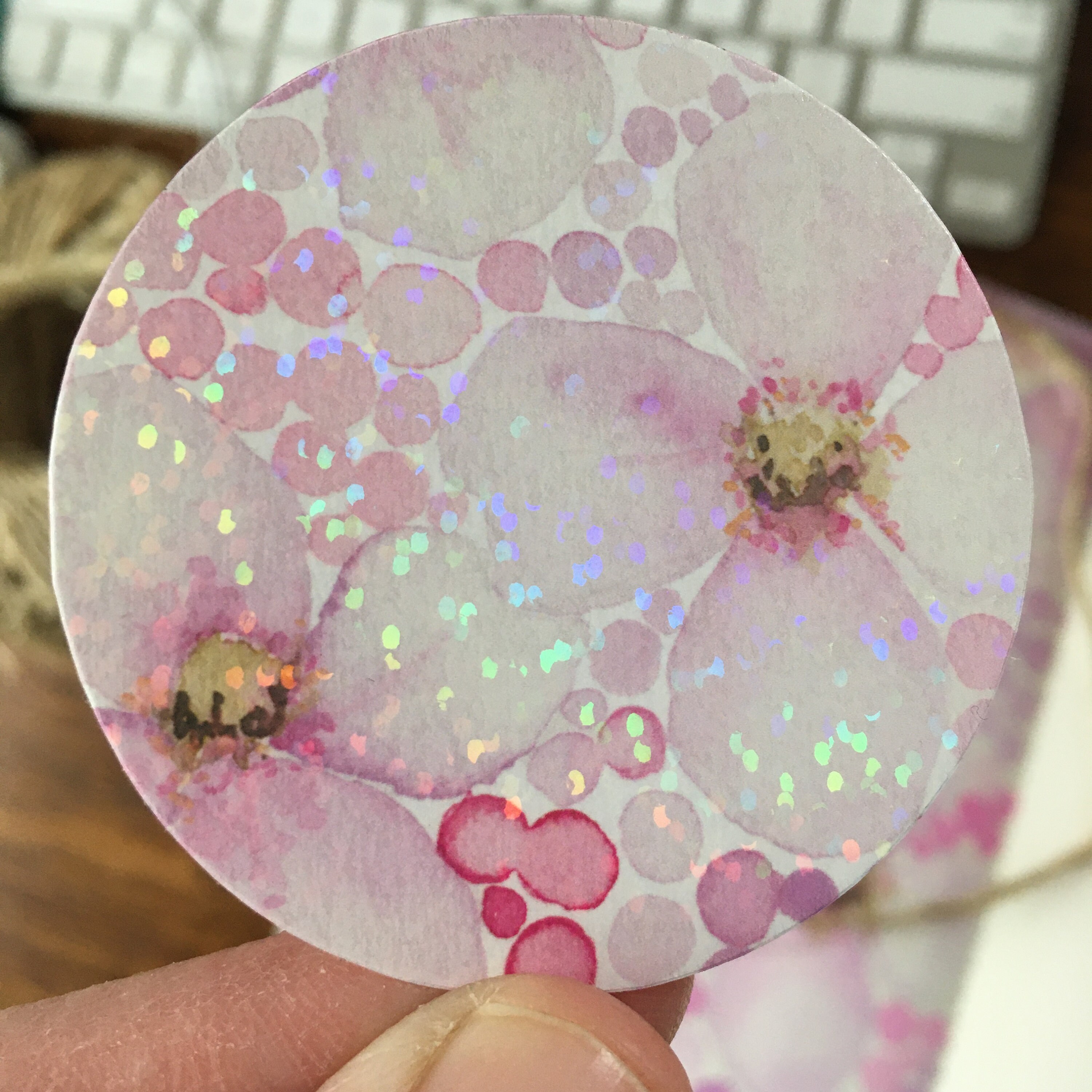Glitter sticker round floral sticker 2.2 x 2.2 inches | Etsy