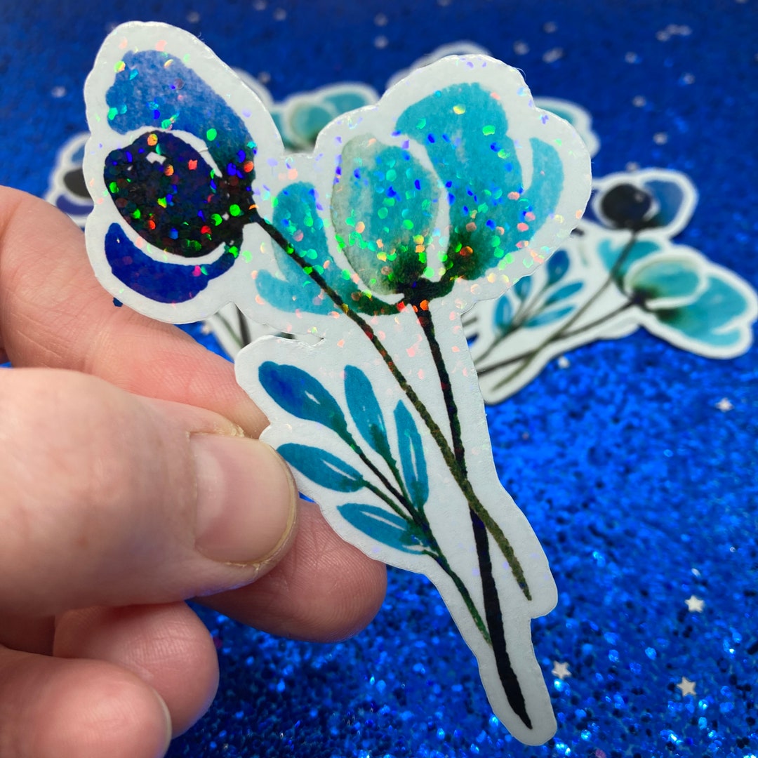 Floral Decal, Aqua Blue Flower Sticker, Hydroflask Sticker, Botanical ...