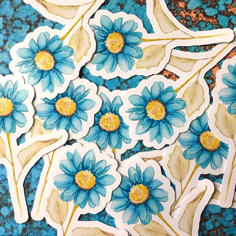 Daisy Sticker, Wildflower Decal, Blue Flower Decal, Blue Daisy, Water ...