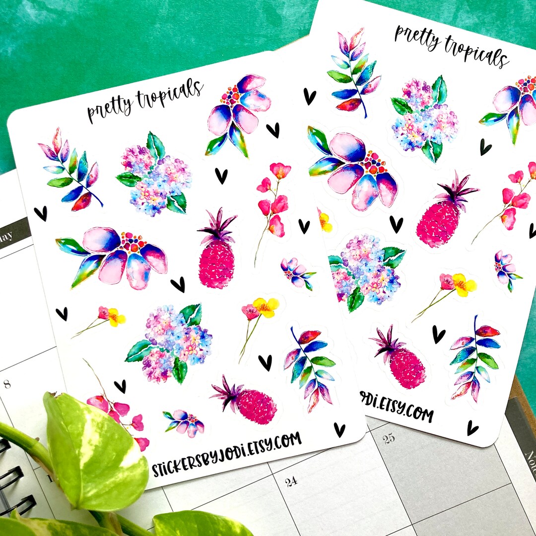 Sticker Sheet - Tropical Flowers, Bullet Journal Stickers, Planner ...