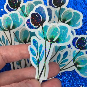 Floral Decal, Aqua Blue Flower Sticker, Hydroflask Sticker, Botanical ...