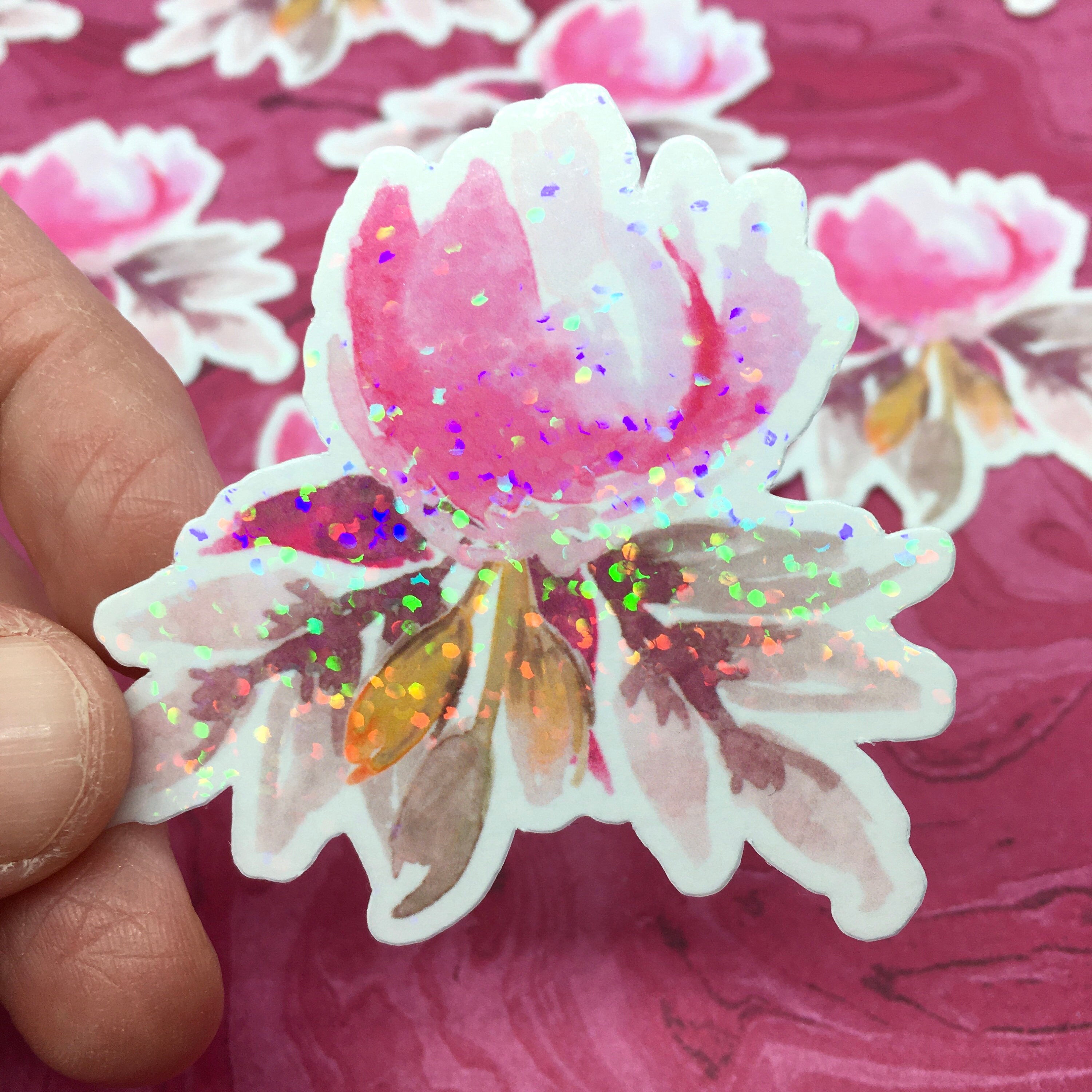 Peony Sticker Sparkle Sticker Glitter Sticker Pink Flower - Etsy