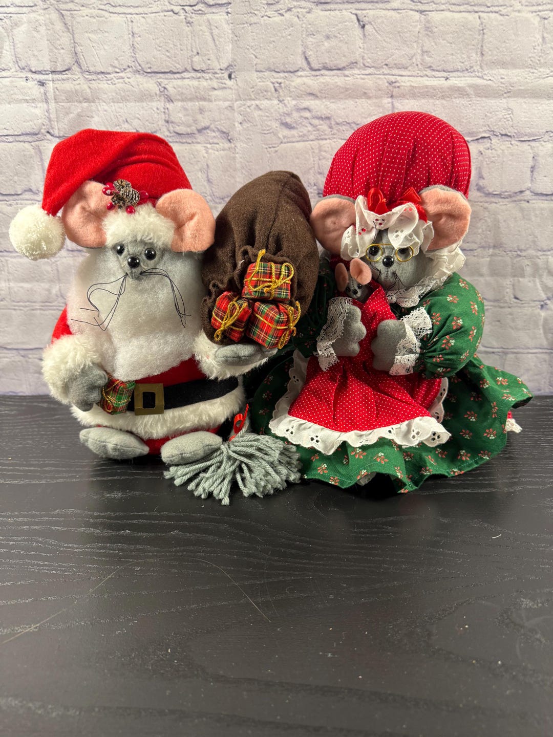 Vintage Felt Santa & Mrs. Claus Mice - 10" Handmade Style Christmas ...
