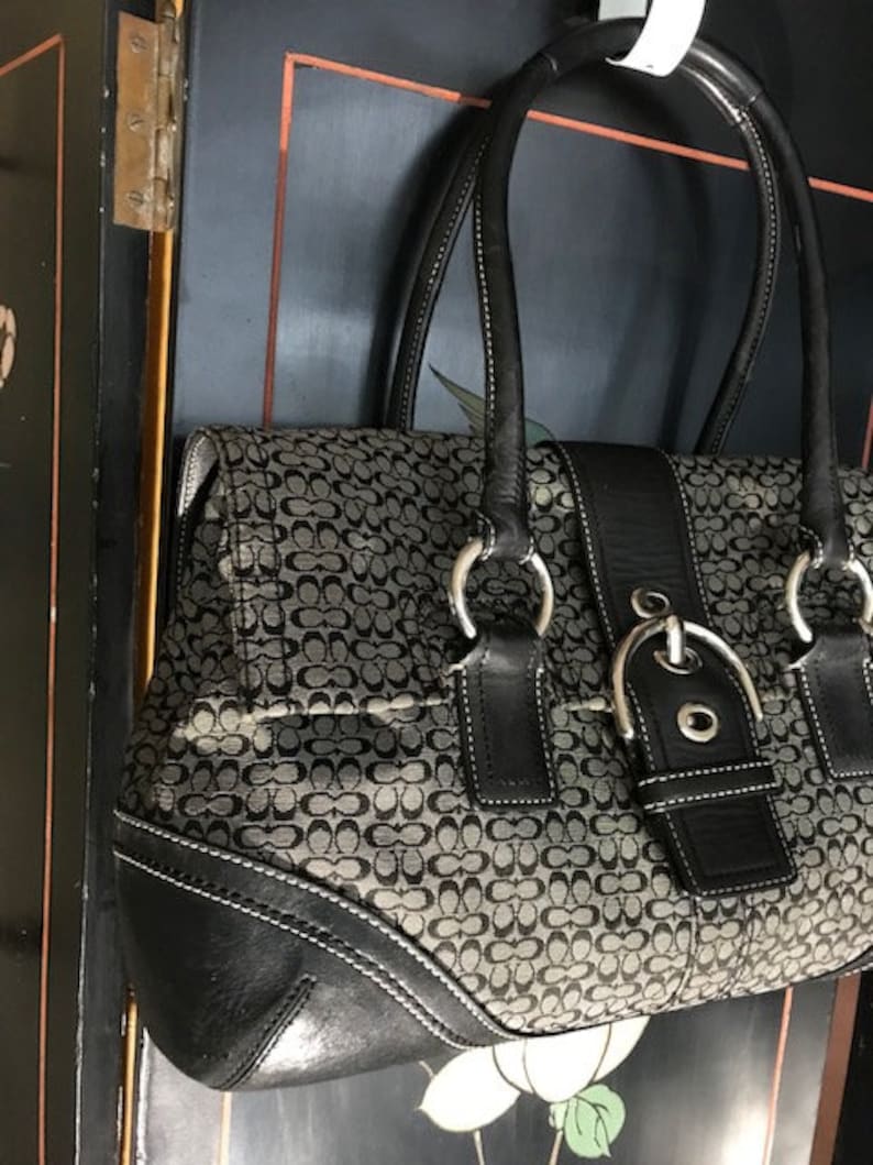 Coach Black Leather & Signature Canvas Satchel #G0785-F10929 With Charm ...