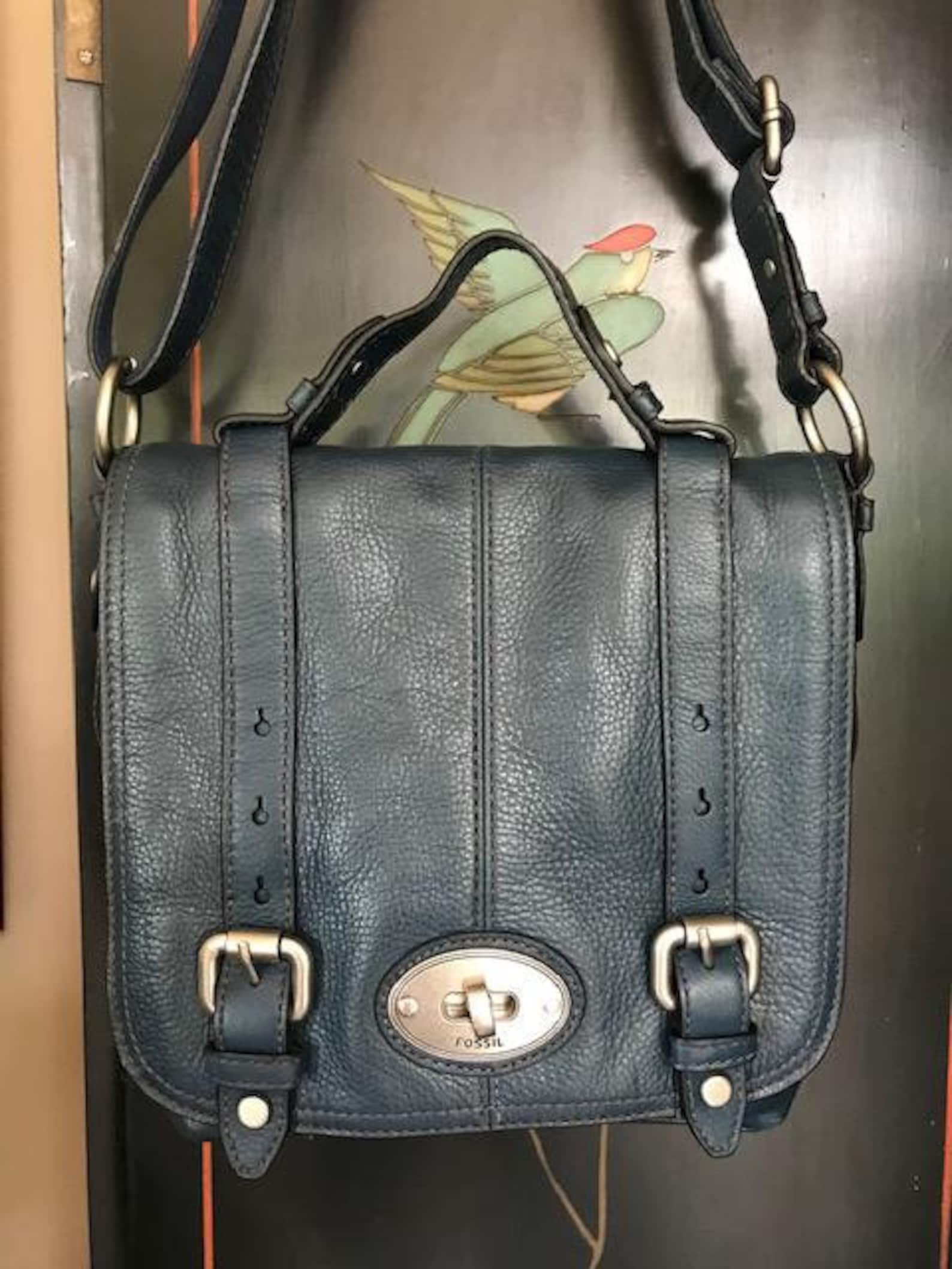 Fossil Navy Blue Pebbled Leather Shoulder/crossbody Bag With Top Handle ...