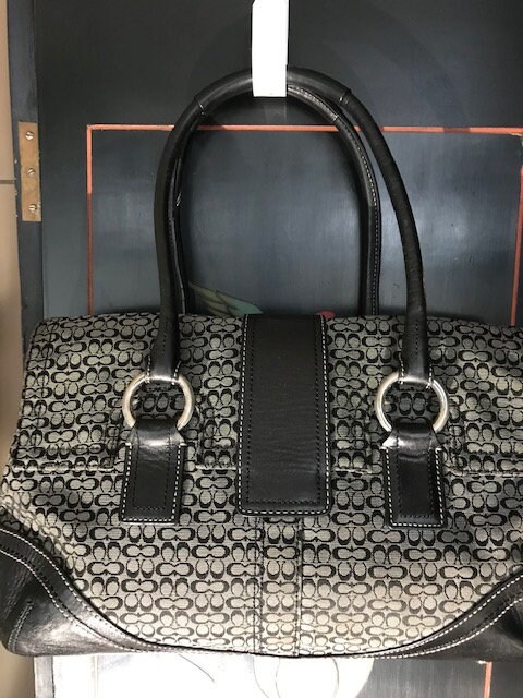 Coach Black Leather & Signature Canvas Satchel #G0785-F10929 With Charm ...