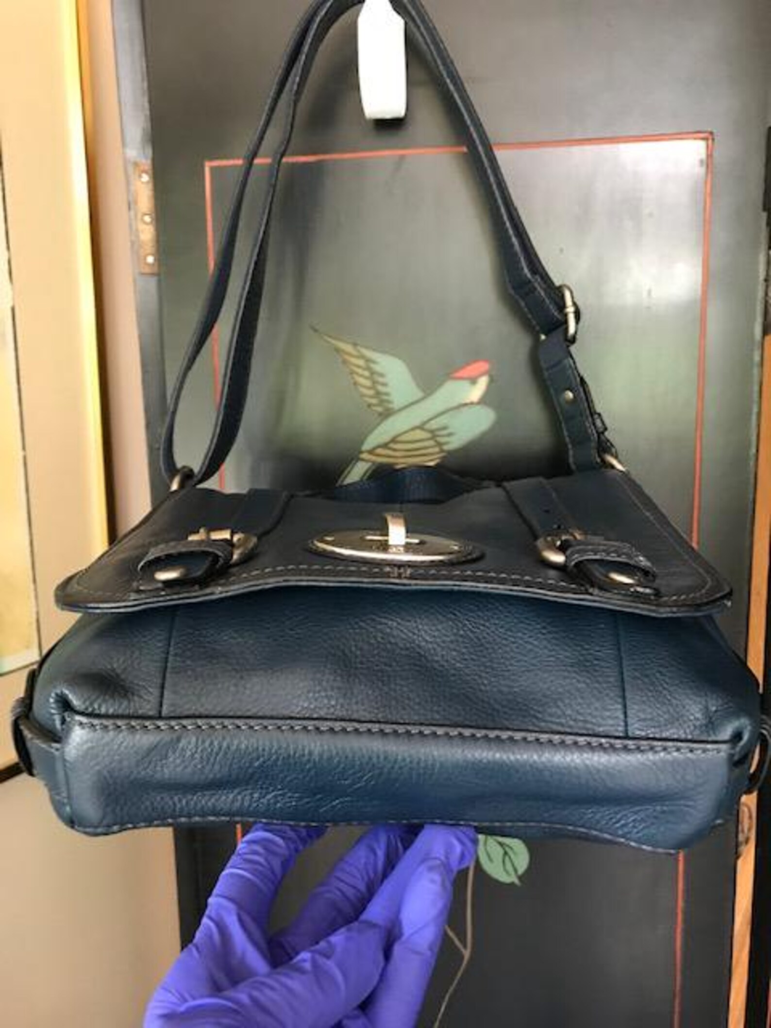 Fossil Navy Blue Pebbled Leather Shoulder/crossbody Bag With Top Handle ...