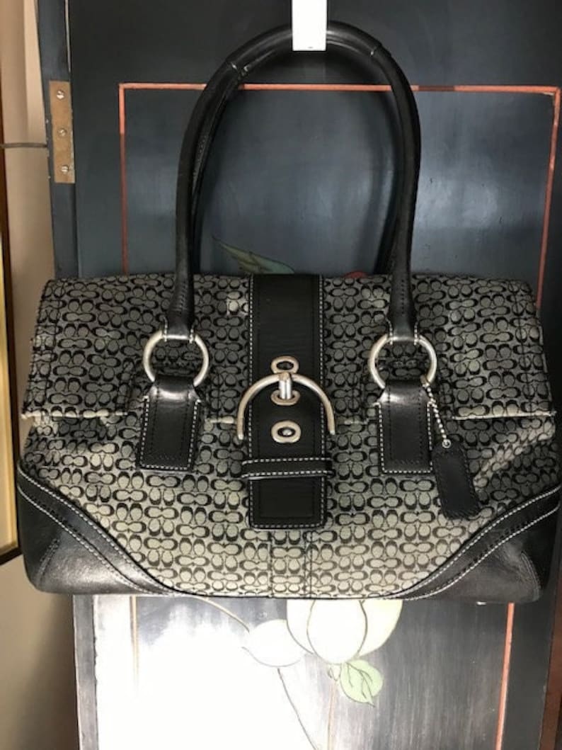 Coach Black Leather & Signature Canvas Satchel #G0785-F10929 With Charm Tag Attached! - Etsy
